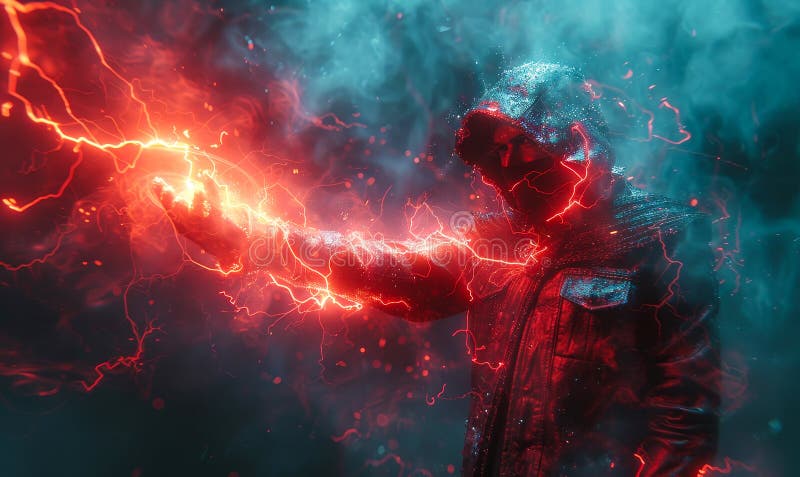 High-voltage Electricity Bolt Held Powerfully by Mighty Human Figure in ...