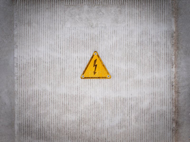 High Voltage Electricity Danger Sign Mounted on a Grey Ribbed Plastic ...