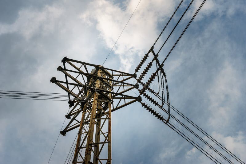 High Voltage Electricity Post Junction Stock Photo - Image of ...
