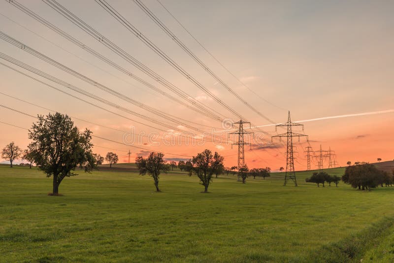 High Voltage Electricity Pylons and Power Lines Stock Image - Image of ...
