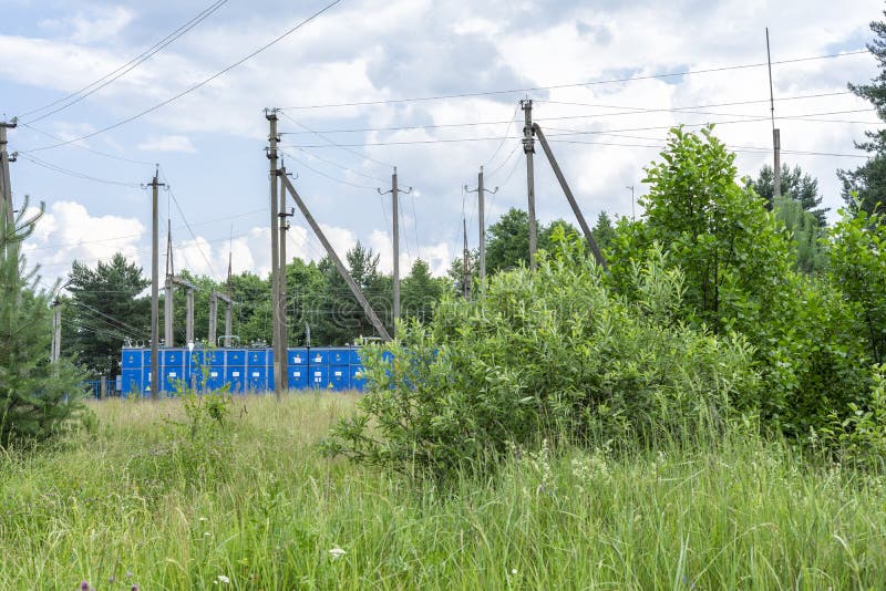 High-voltage Electricity Substation. Rural Landscape of Substation ...