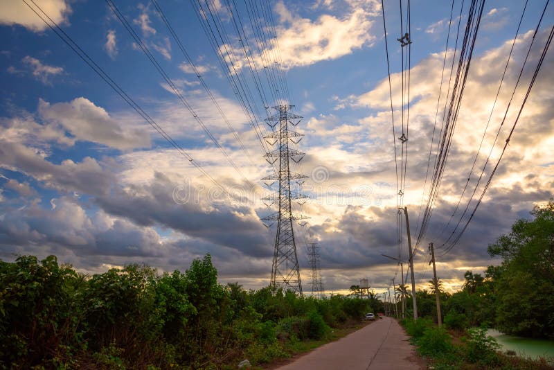 High Voltage Tower and Small Electric Post Stock Photo - Image of ...