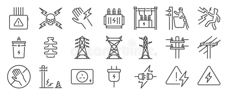 High Voltage Icon Set. it Includes Electricity, Electric, Transmission ...