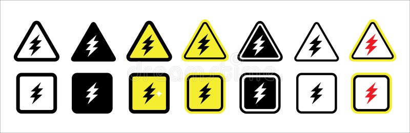 High Voltage Icon Set. High Voltage Sign in Triangle and Square Shape ...