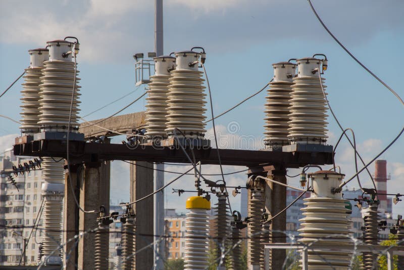 High Voltage Insulators Block on Distribution Transformation Sta Stock ...