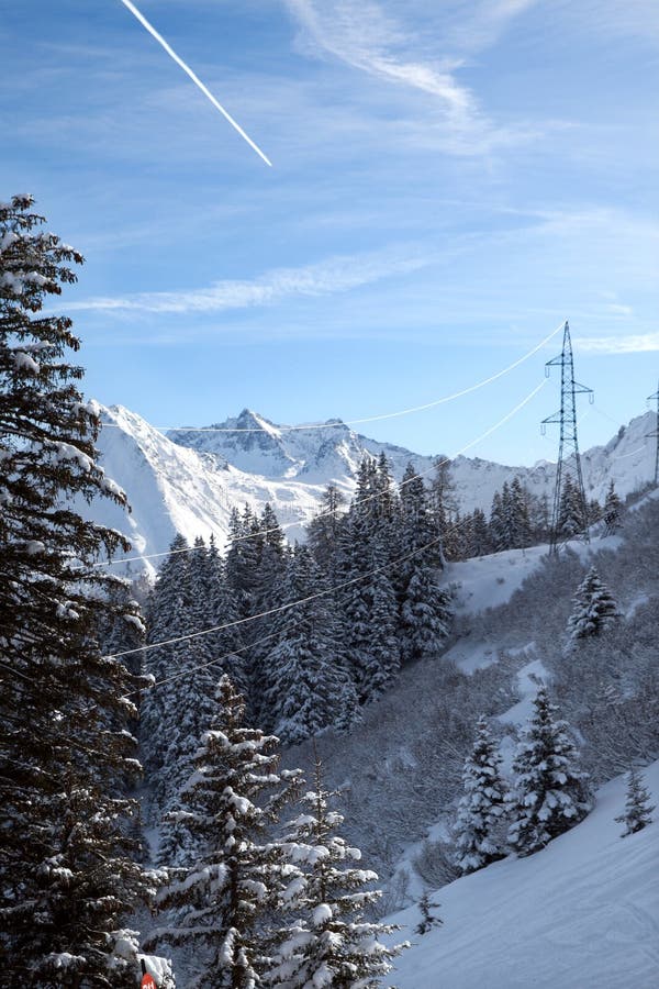 The High-voltage Line in Alps Stock Photo - Image of industry, altitude ...