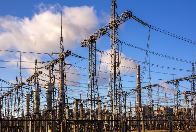 High-voltage Lines and Electrical Distribution Stations. Stock Photo ...