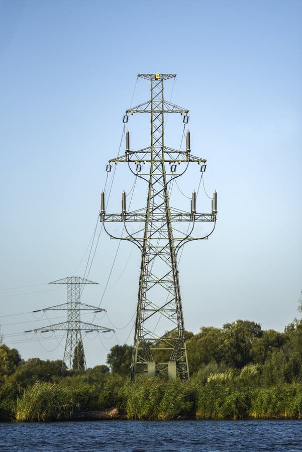 Transmission Lines Over River Stock Image - Image of lines, washington ...