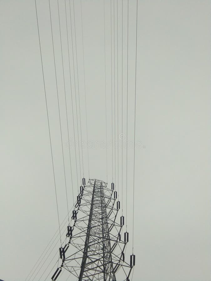 High Voltage Overhead Line Power Line Cable Tower with Cloudy Weather ...