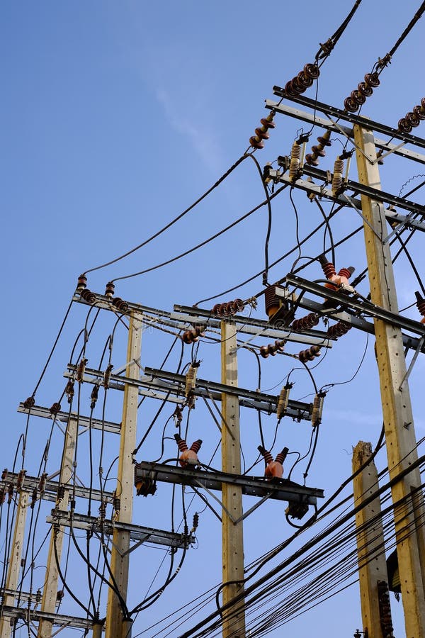 High voltage pole with sky stock photo. Image of connection - 234143504