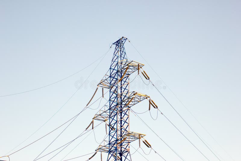 High-voltage Pole with Wires and a Substation. Stock Image - Image of ...