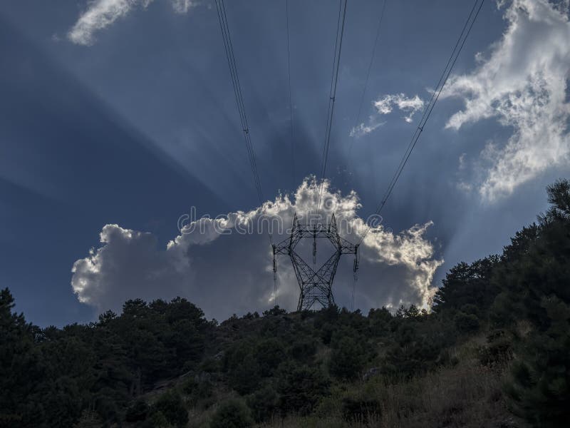 High Voltage Poles Running through the Forest and Great Views of the ...