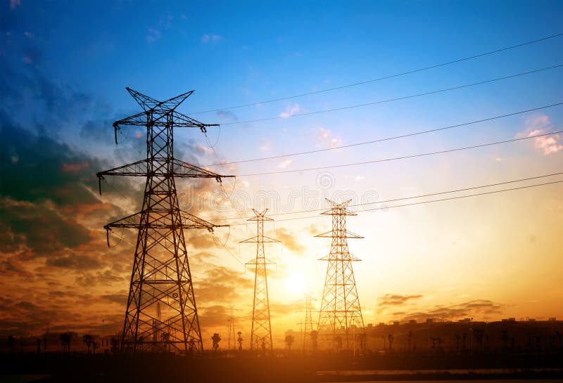 Power Lines at Sunset stock image. Image of lines, energy - 48794437