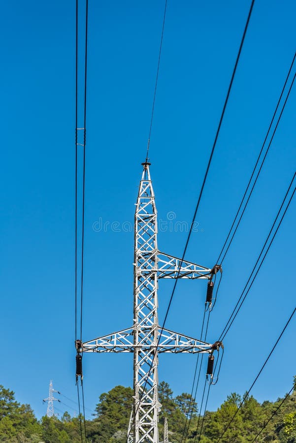 High Voltage Post,Electricity Pylons and Lines Stock Photo - Image of ...