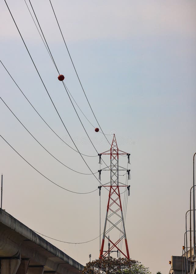 High Voltage Post, High Voltage Tower, Show with High Voltage Construction and Power Lines Stock ...