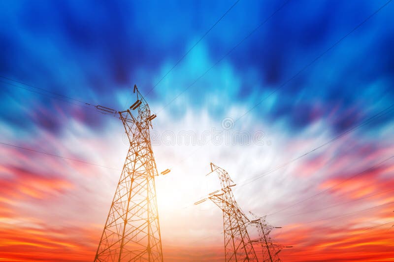 High-voltage Tower Sky Background Stock Photo - Image of architecture ...