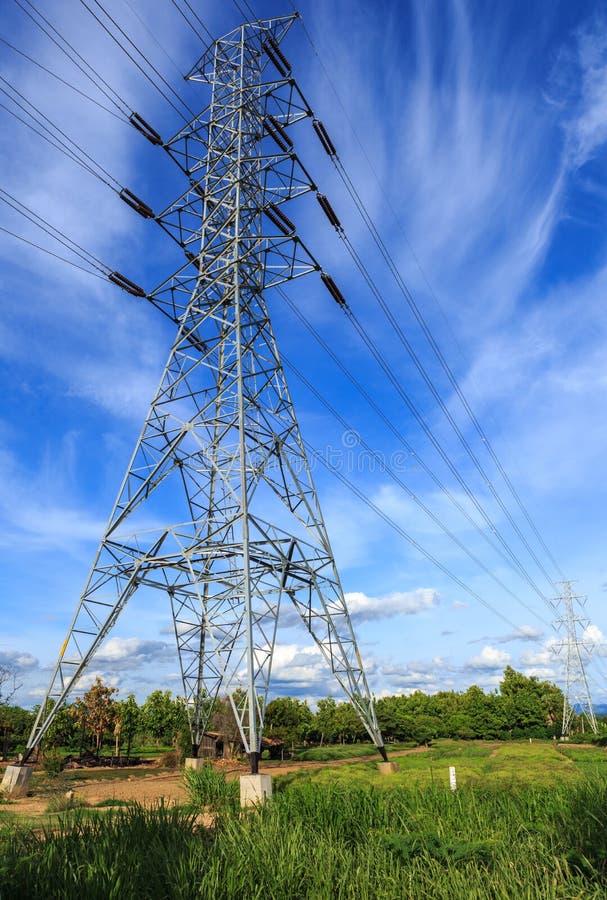 High Voltage Post.High-voltage Tower on Blue Sky Stock Image - Image of ...