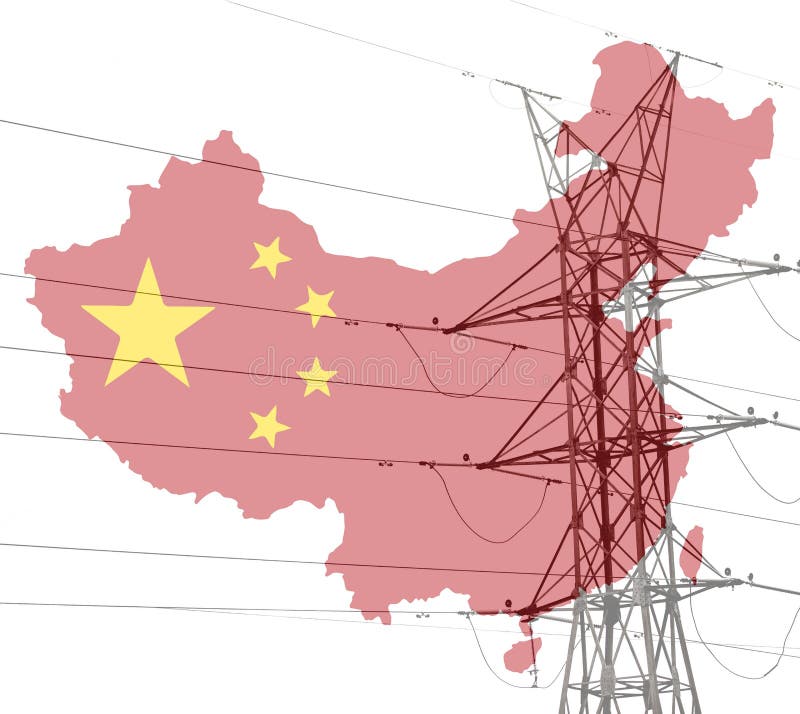 High Voltage Post or High Voltage Tower with China Map. Energy Concept ...