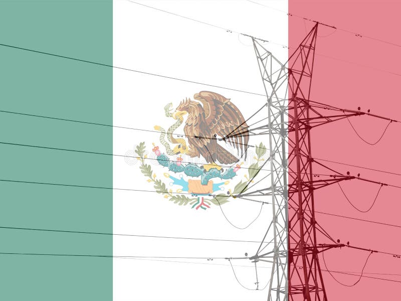 High Voltage Post or High Voltage Tower with Mexico Flag. Energy ...