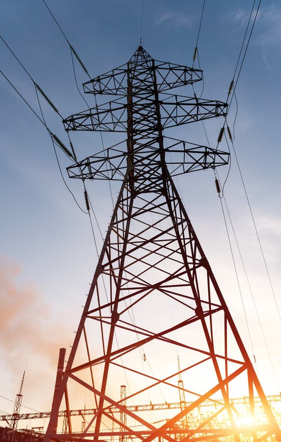 High Voltage Post. High-voltage Tower Sky Background Stock Photo ...