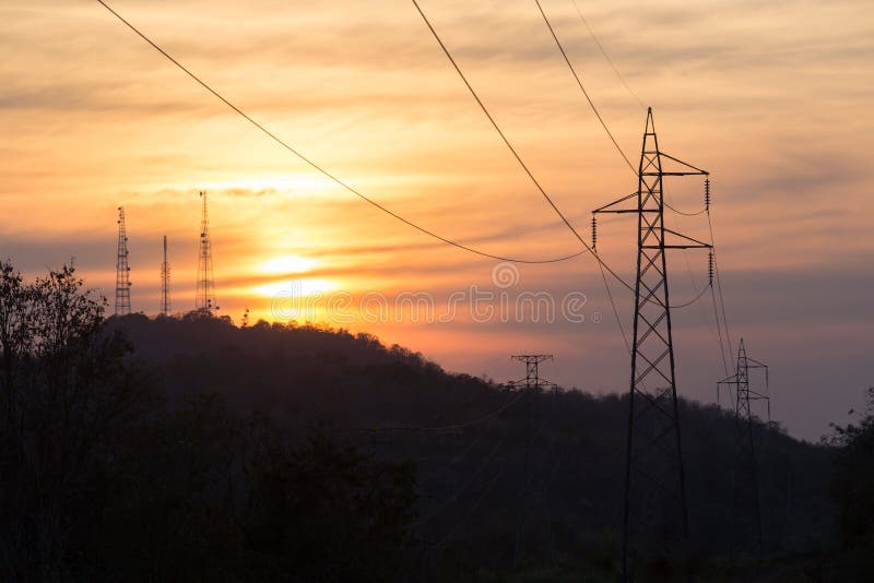 High Voltage Post,High Voltage Tower Sky Sunset Background Stock ...