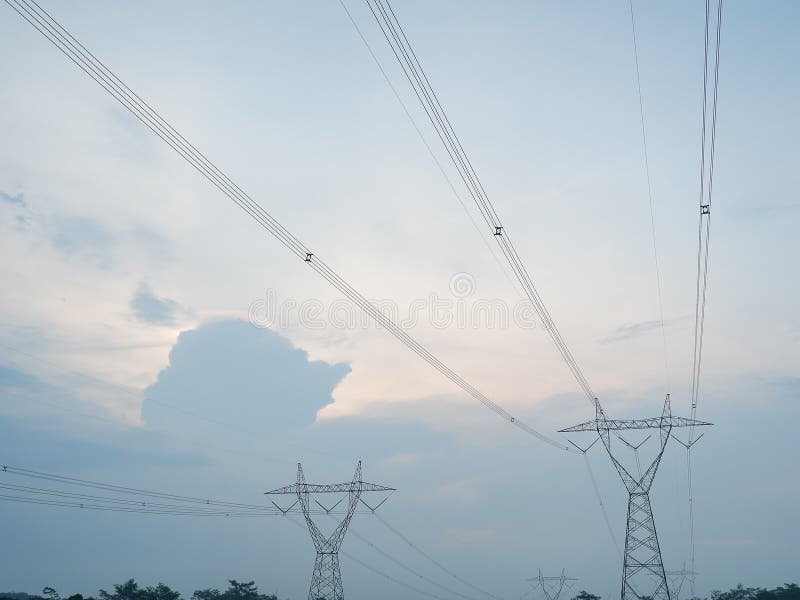 High Voltage Power Cable Network with Blue Sky Background Stock Image ...