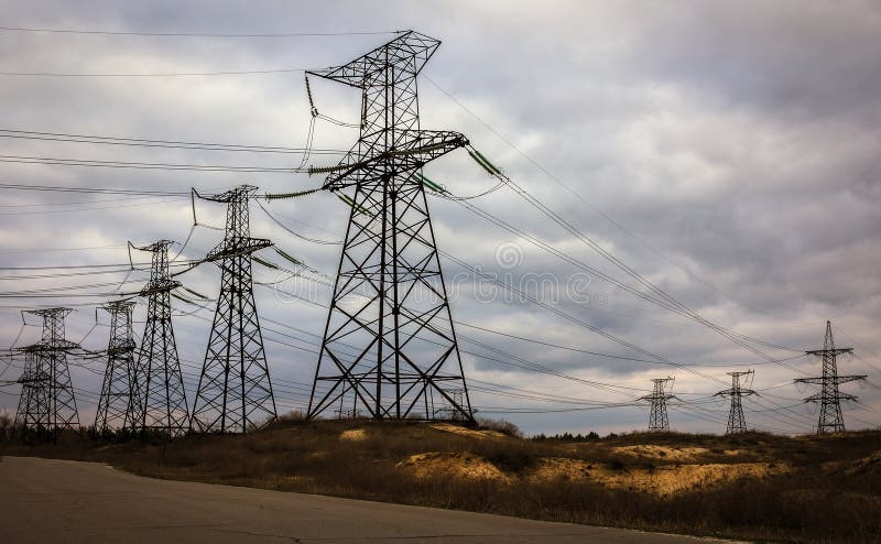 High-voltage Power Line Against the Background of Storm Clouds Stock ...