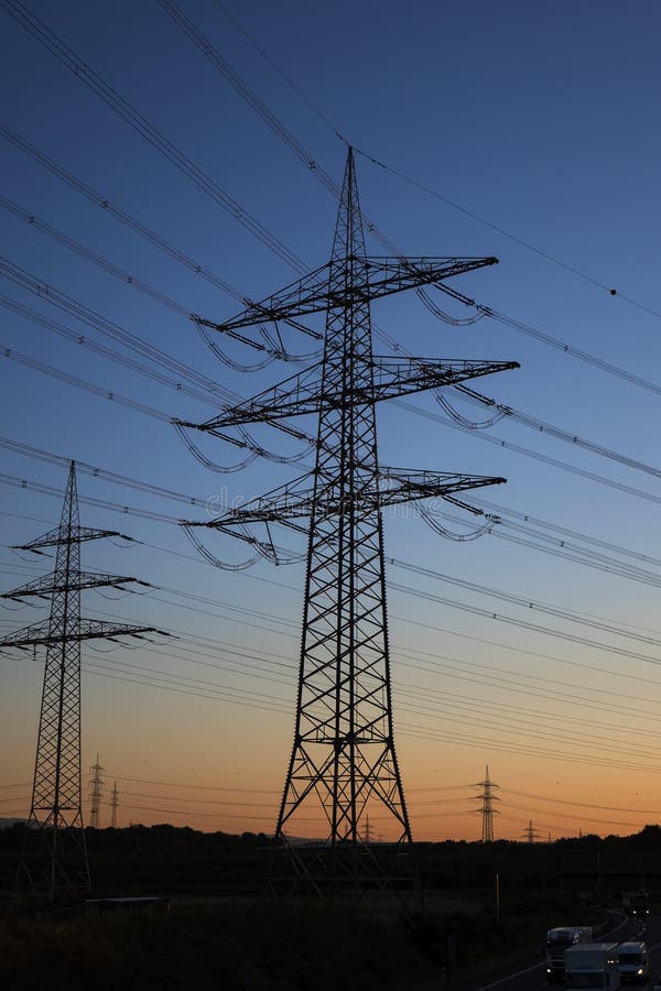 High Voltage Power Line Against Blue Sky Stock Photo - Image of steel ...