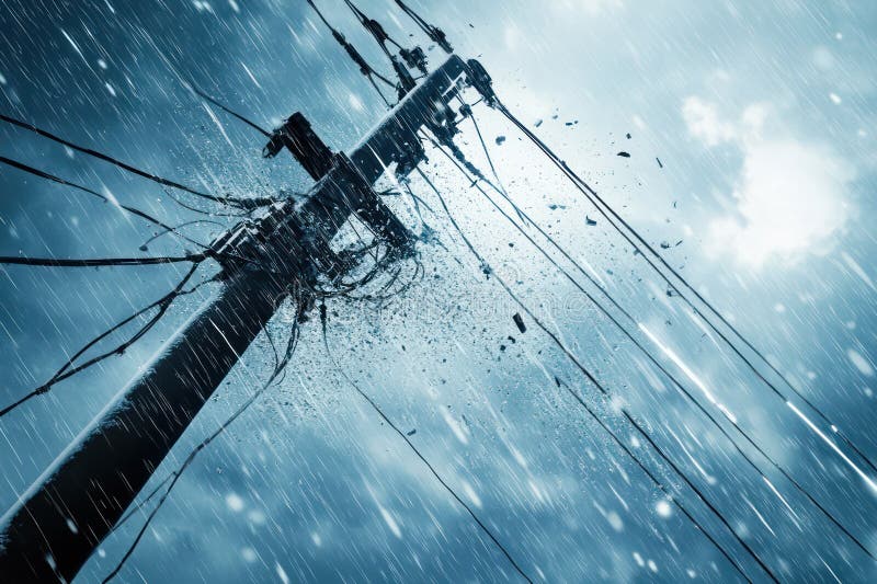 High Voltage Power Line Break during Electrical Storm Stock Photo ...