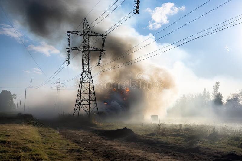 High-voltage Power Line Breaking, Causing Sparking and Smoke 库存例证 - 插画 ...