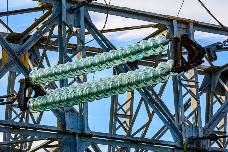 High Voltage Power Line. Closeup of the Ceramic Insulator Stock Image ...