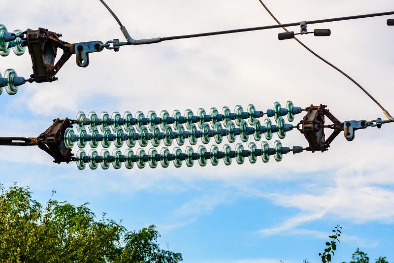 High Voltage Power Line. Closeup of the Ceramic Insulator Stock Image ...