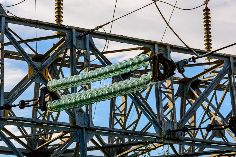 High Voltage Power Line. Closeup of the Ceramic Insulator Stock Image ...