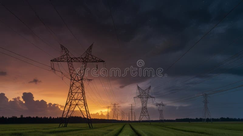 A High-voltage Power Line Cuts through a Desolate Desert, with ...