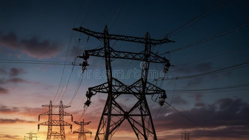 A High-voltage Power Line Cuts through a Desolate Desert, with ...