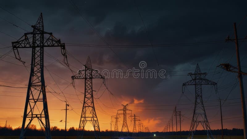 A High-voltage Power Line Cuts through a Desolate Desert, with ...