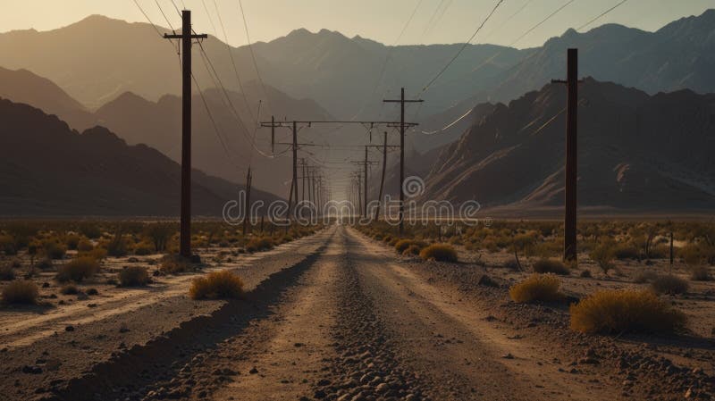 A High-voltage Power Line Cuts through a Desolate Desert, with ...