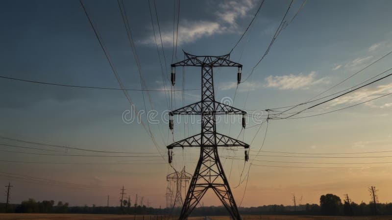 A High-voltage Power Line Cuts through a Desolate Desert, with ...