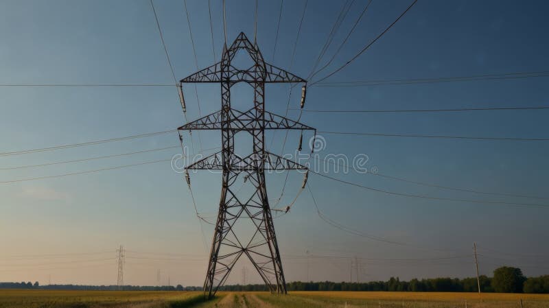 A High-voltage Power Line Cuts through a Desolate Desert, with ...