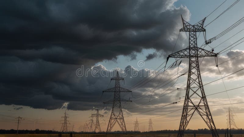 A High-voltage Power Line Cuts through a Desolate Desert, with ...