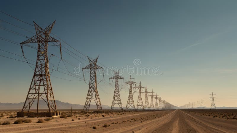 A High-voltage Power Line Cuts through a Desolate Desert, with ...