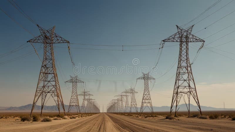 A High-voltage Power Line Cuts through a Desolate Desert, with ...