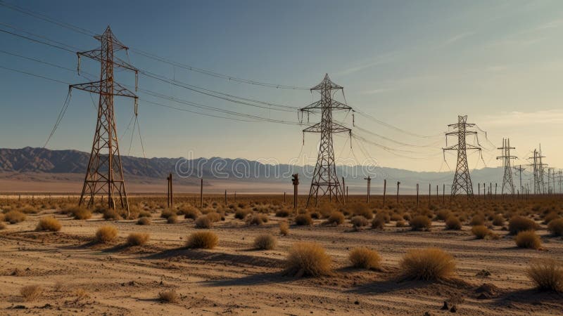 A High-voltage Power Line Cuts through a Desolate Desert, with ...