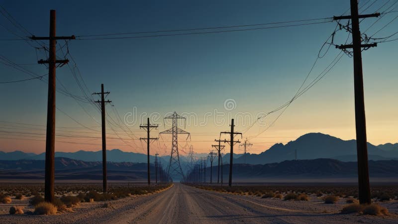 A High-voltage Power Line Cuts through a Desolate Desert, with ...