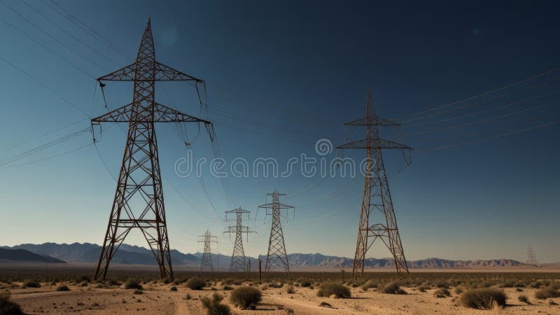 A High-voltage Power Line Cuts through a Desolate Desert, with ...
