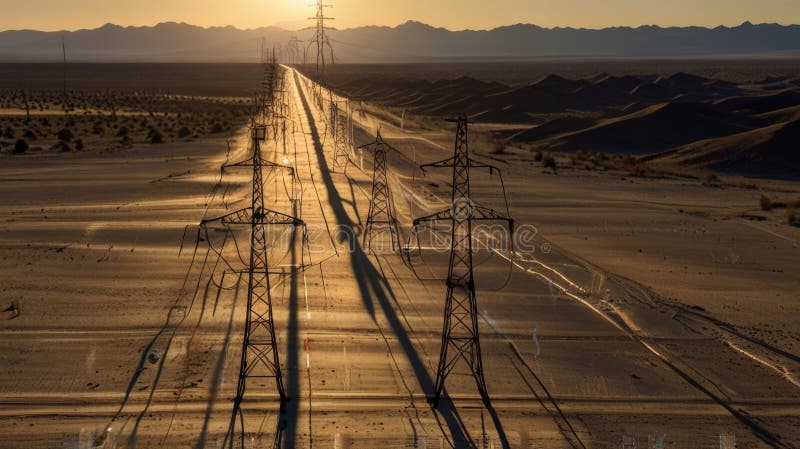 A High-voltage Power Line Cuts through a Desolate Desert, with ...