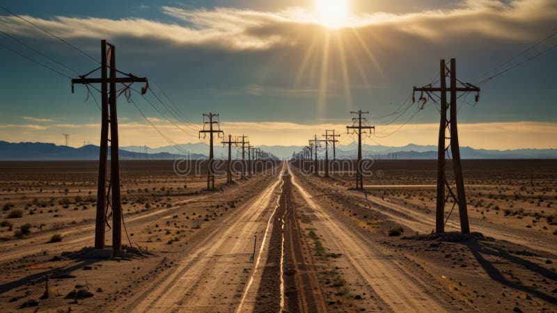 A High-voltage Power Line Cuts through a Desolate Desert, with ...
