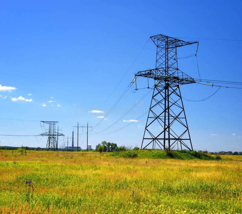 High Voltage Power Line in the Field Stock Image - Image of grass ...
