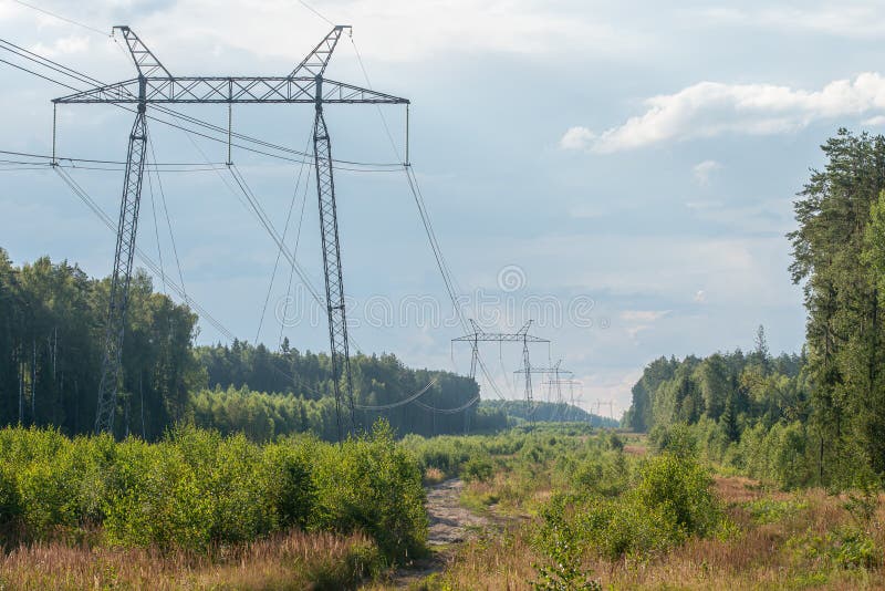 High-voltage Power Line in the Forest Stock Image - Image of line ...