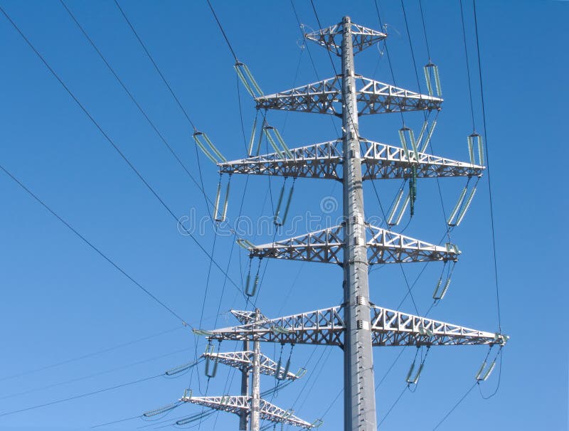 High-voltage Power Line Grey Metal Props Stock Image - Image of clear ...